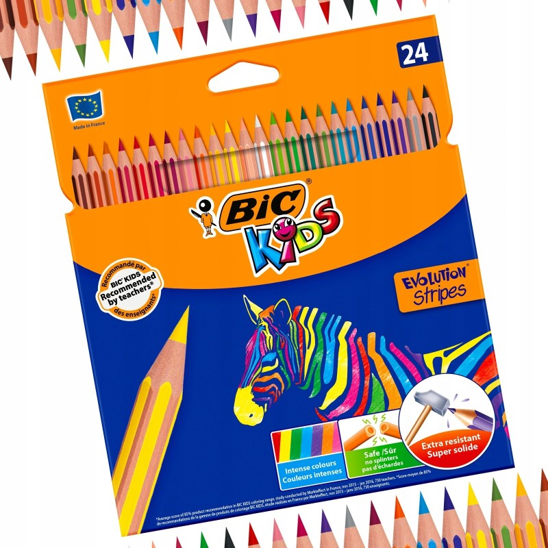 Kredki niełamliwe 24 kolory BIC Evolution Stripes - adkpapierniczy.pl